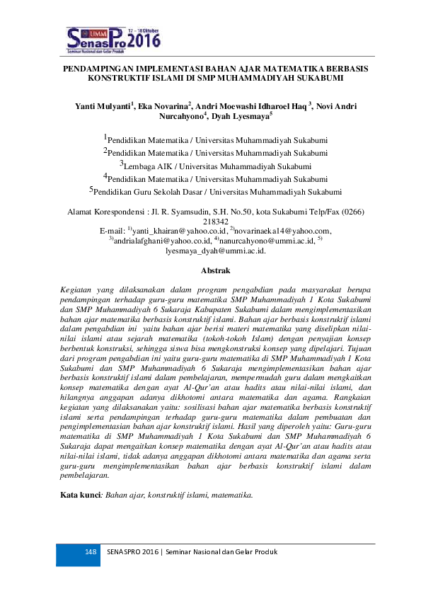 (PDF) Pendampingan Implementasi Bahan Ajar Matematika Berbasis Konstruktif Islami DI SMP ...