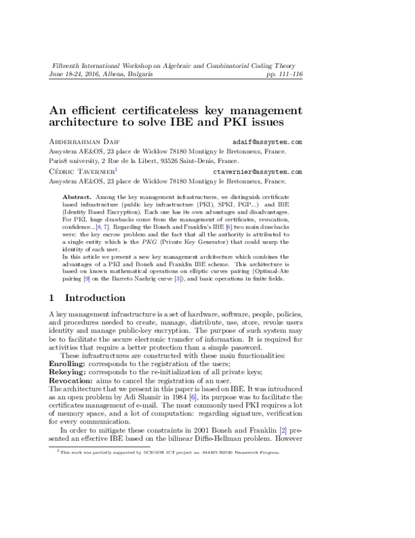 (PDF) An efficient certificateless key management architecture to solve ...