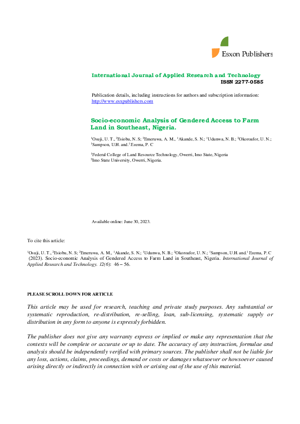 (PDF) Socio-economic Analysis of Gendered Access to Farm Land in ...