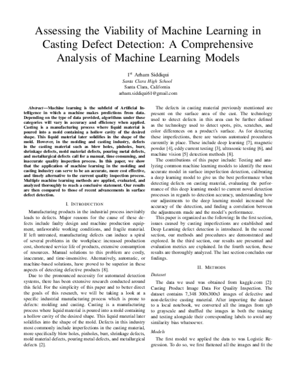 Pdf Assessing The Viability Of Machine Learning In Casting Defect Detection A Comprehensive