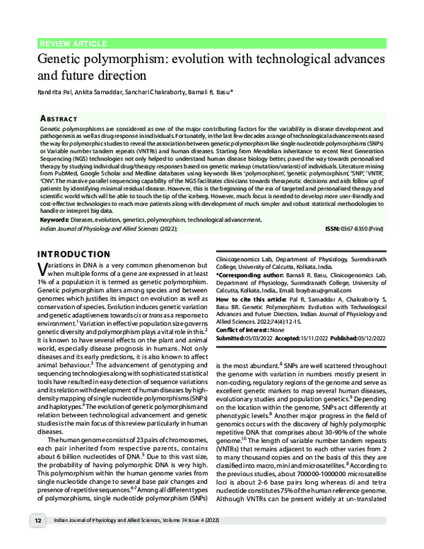 (PDF) Genetic polymorphism: evolution with technological advances and future direction