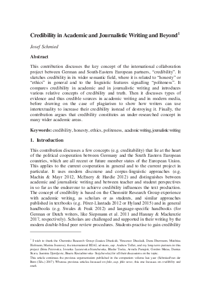 (PDF) Credibility in Academic and Journalistic Writing and Beyond