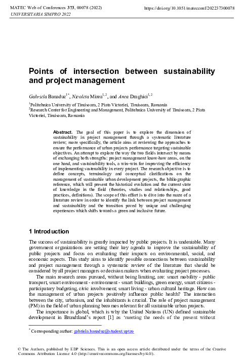 (PDF) Points of intersection between sustainability and project management