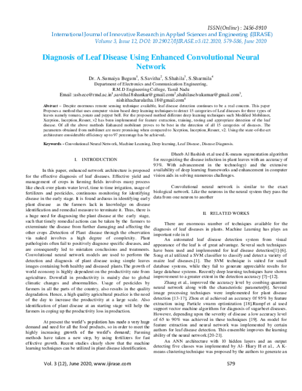 (PDF) Diagnosis of Leaf Disease Using Enhanced Convolutional Neural Network