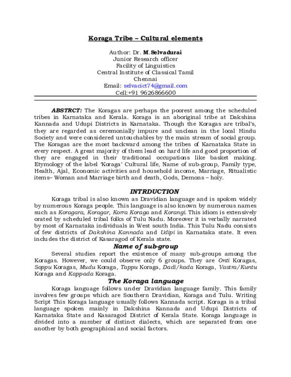 (DOC) Koraga Tribe -Cultural elements