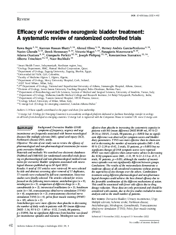 Pdf Efficacy Of Overactive Neurogenic Bladder Treatment A Systematic