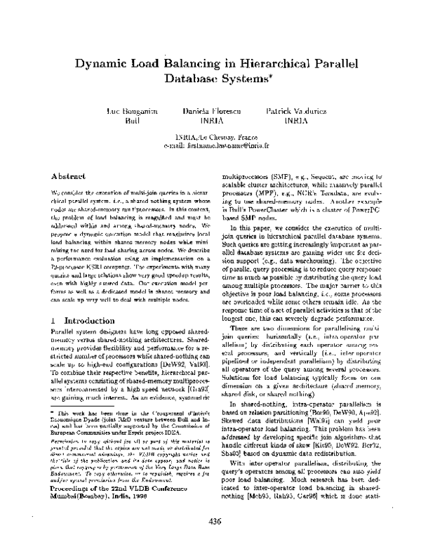 Pdf Dynamic Load Balancing In Hierarchical Parallel Database Systems