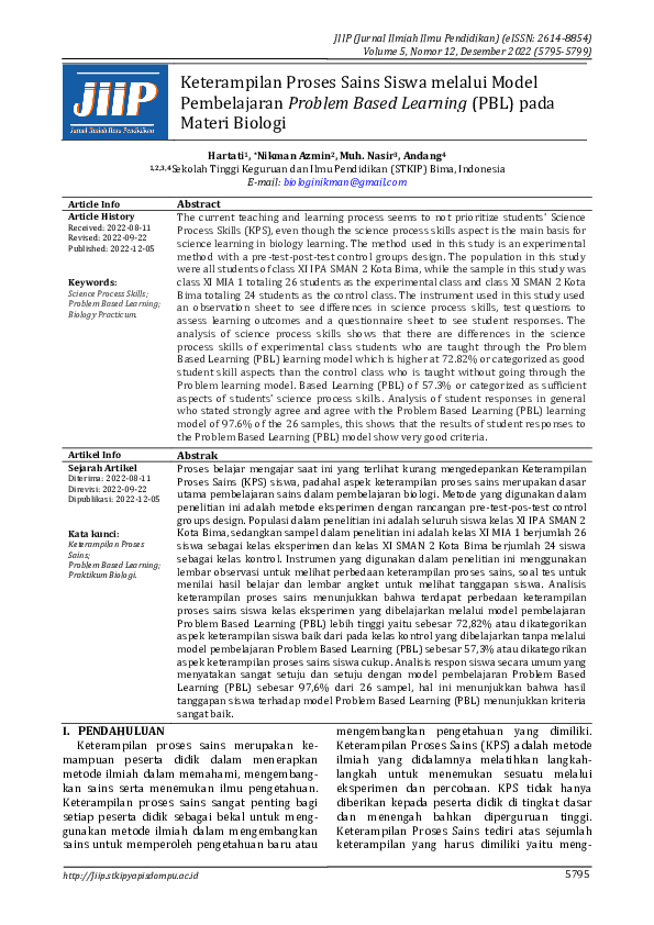 (PDF) Keterampilan Proses Sains Siswa melalui Model Pembelajaran Problem Based Learning (PBL ...