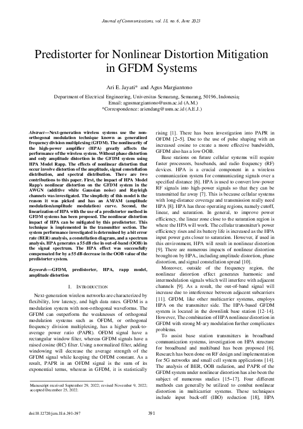 (PDF) Predistorter for Nonlinear Distortion Mitigation in GFDM Systems