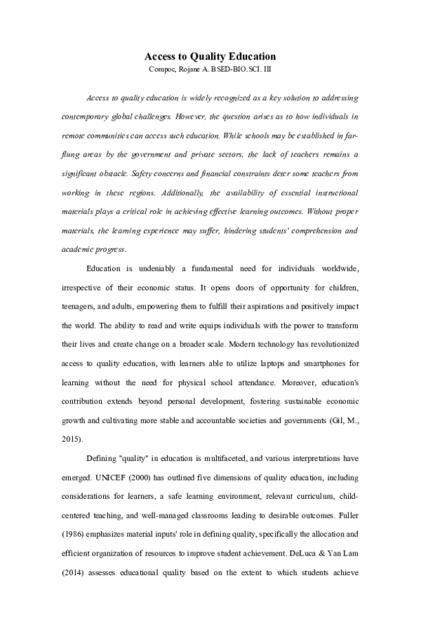 (DOC) Access to Quality Education