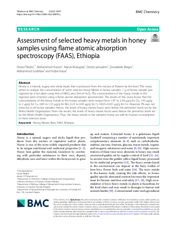 (PDF) Assessment of selected heavy metals in honey samples using flame ...