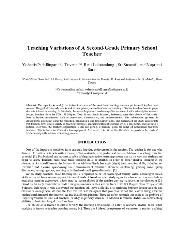 (PDF) Teaching Variations of A Second-Grade Primary School Teacher