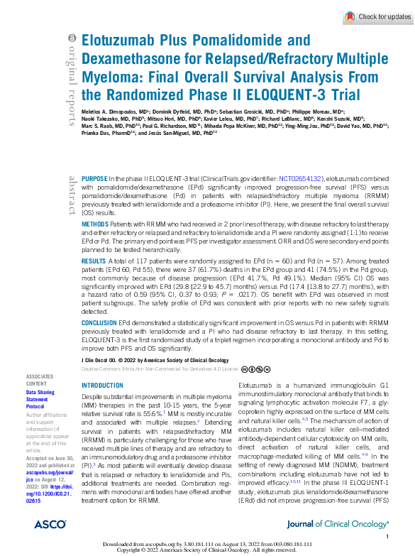 (PDF) Elotuzumab plus Pomalidomide and Dexamethasone for Multiple Myeloma