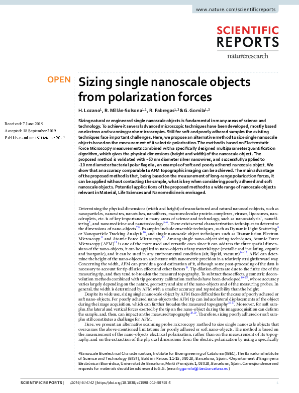 (PDF) Sizing single nanoscale objects from polarization forces