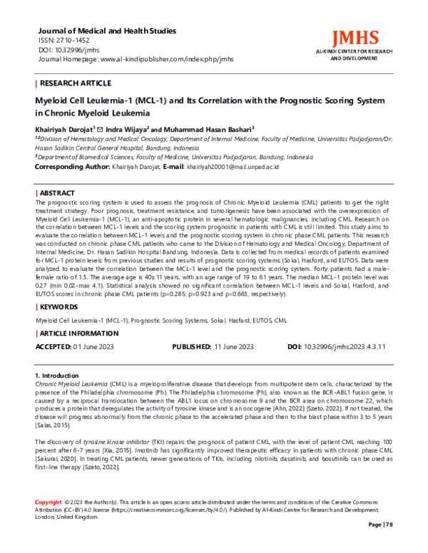 (PDF) Myeloid Cell Leukemia-1 (MCL-1) and Its Correlation with the Prognostic Scoring System in ...