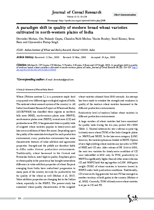 (PDF) A paradigm shift in quality of modern bread wheat varieties ...