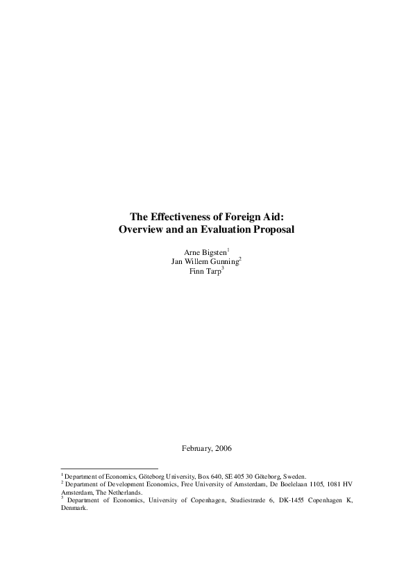 (PDF) The effectiveness of foreign aid: Overview and an evaluation proposal