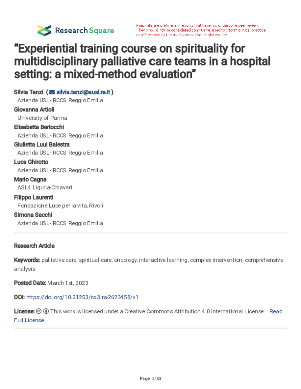 (PDF) “Experiential training course on spirituality for ...