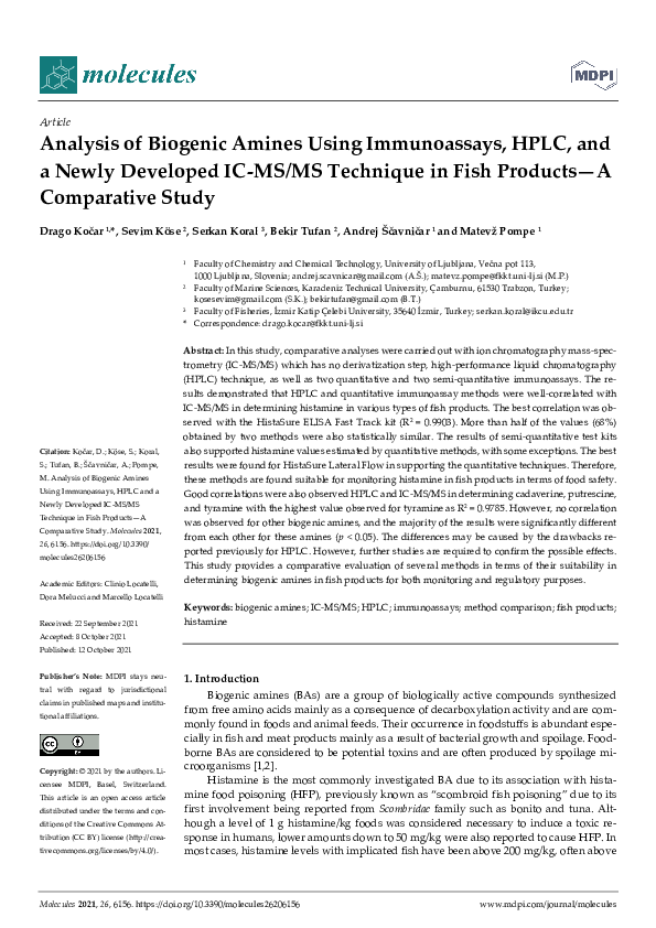 (PDF) Analysis of Biogenic Amines Using Immunoassays, HPLC, and a Newly Developed IC-MS/MS ...
