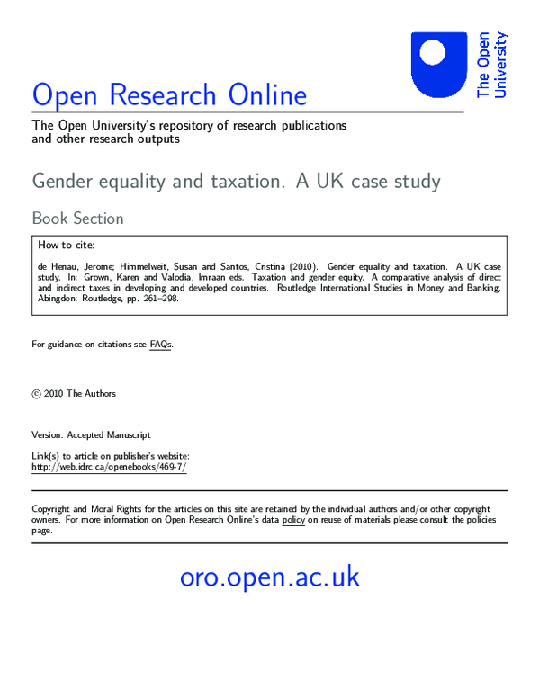 (PDF) Gender equality and taxation: A UK case study