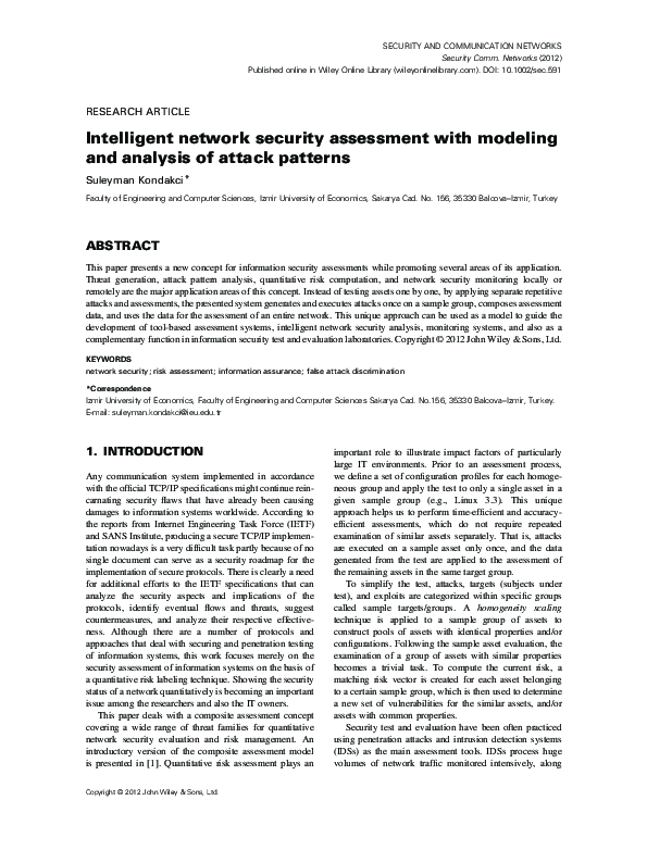 (PDF) Intelligent network security assessment with modeling and analysis of attack patterns