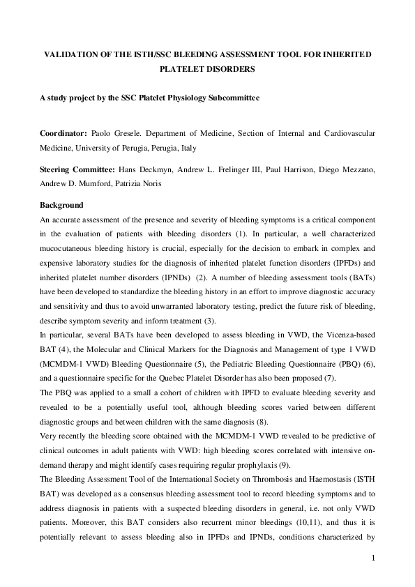 (PDF) Validation of the ISTH/SSC bleeding assessment tool for inherited ...