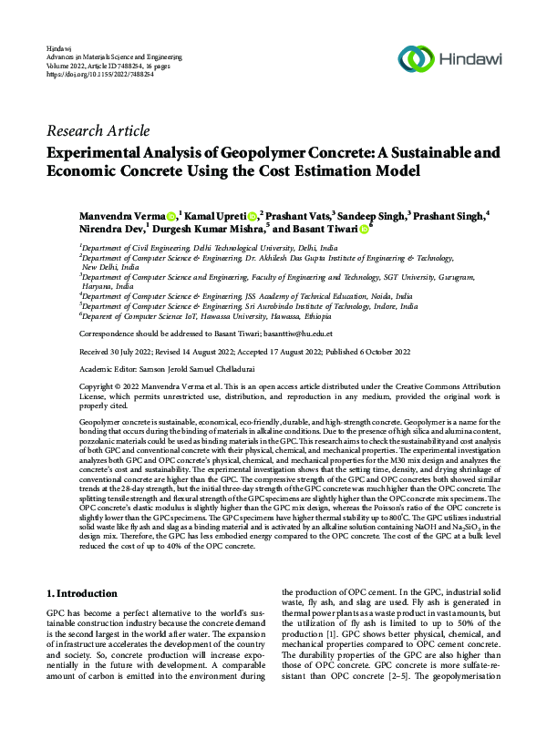(PDF) Experimental Analysis of Geopolymer Concrete: A Sustainable and ...