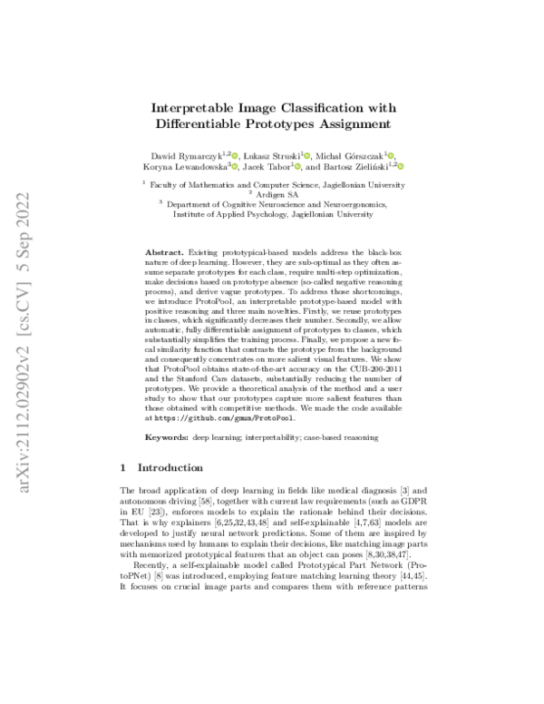 Pdf Interpretable Image Classification With Differentiable Prototypes Assignment