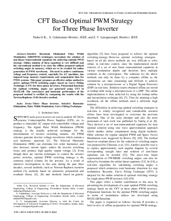 (PDF) CFT based optimal PWM strategy for three phase inverter