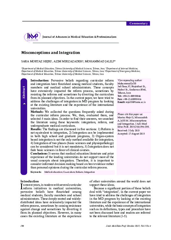 (PDF) Misconceptions and Integration