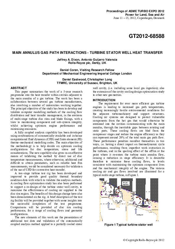 (PDF) Main Annulus Gas Path Interactions—Turbine Stator Well Heat Transfer