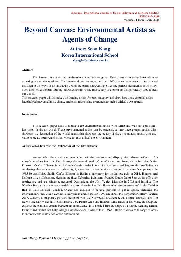 (PDF) Beyond Canvas: Environmental Artists as Agents of Change