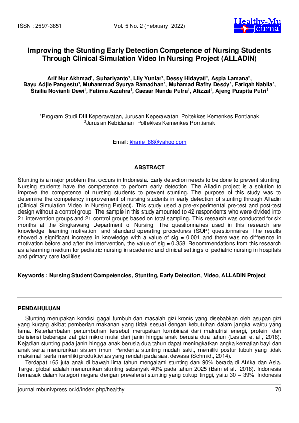 (PDF) Improving the Stunting Early Detection Competence of Nursing Students Through Clinical ...