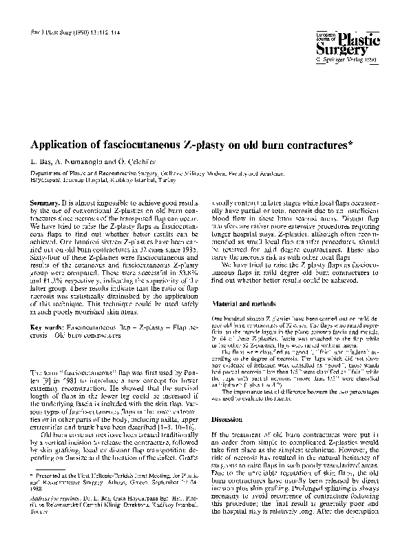 (PDF) Application of fasciocutaneous Z-plasty on old burn contractures