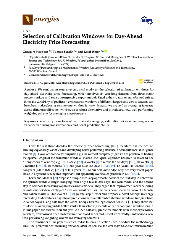 (PDF) Selection of Calibration Windows for Day-Ahead Electricity Price ...