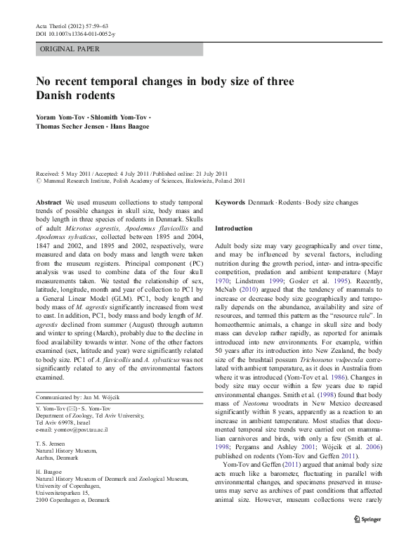 (PDF) No recent temporal changes in body size of three Danish rodents