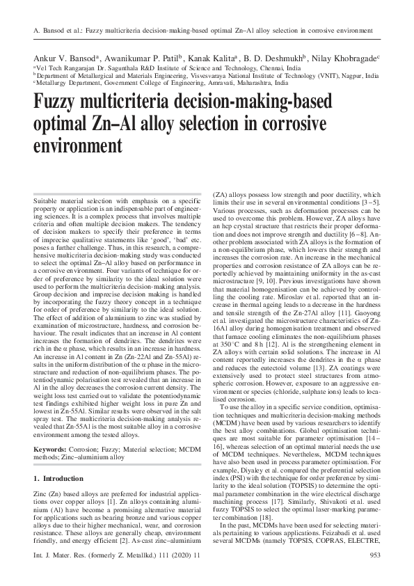 (PDF) Fuzzy multicriteria decision-making-based optimal Zn–Al alloy selection in corrosive ...