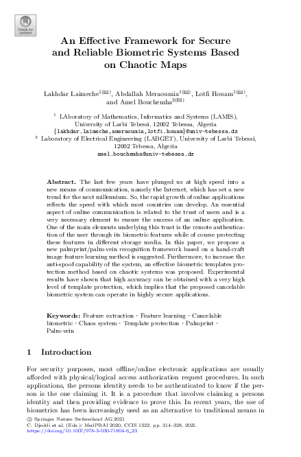 Pdf Secure Biometric Framework Using Chaotic Maps