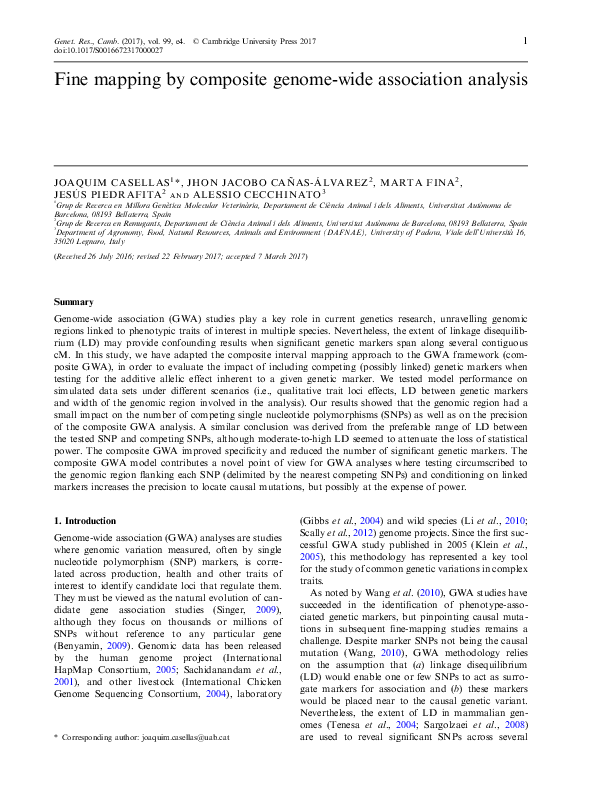 (PDF) Fine mapping by composite genome-wide association analysis