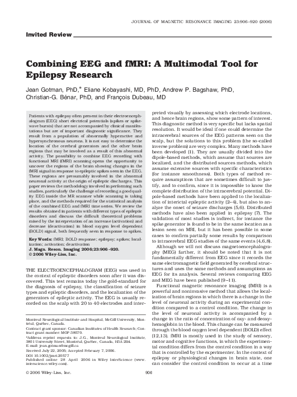 Pdf Combining Eeg And Fmri A Multimodal Tool For Epilepsy Research