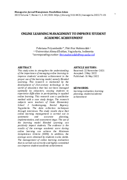 (PDF) Online Learning Management to Improve Student Academic Achievement