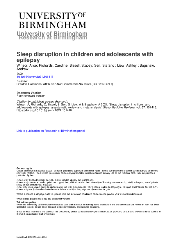 (PDF) Sleep disruption in children and adolescents with epilepsy: A ...