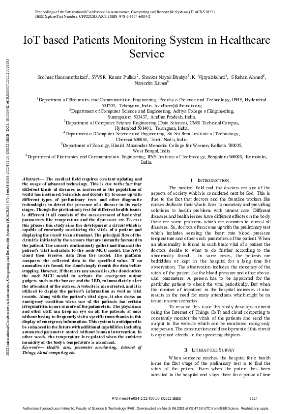 (PDF) IoT based Patients Monitoring System in Healthcare Service