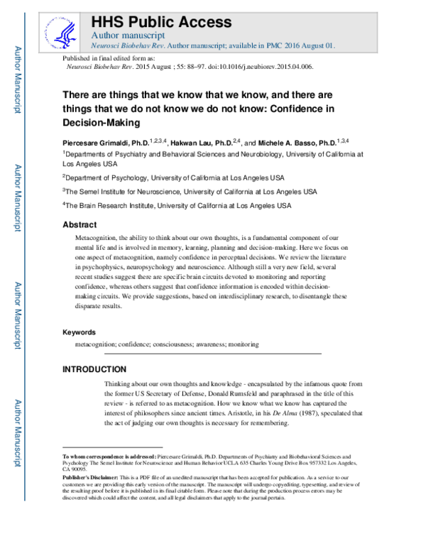 (PDF) There are things that we know that we know, and there are things ...