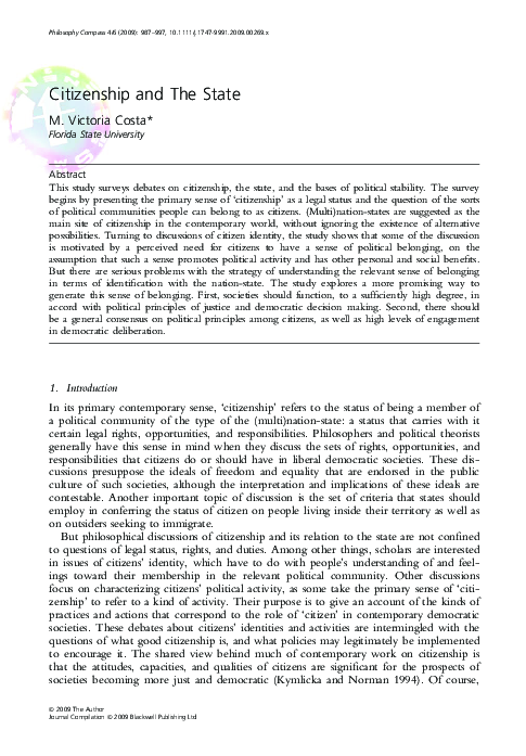 (PDF) Citizenship and The State