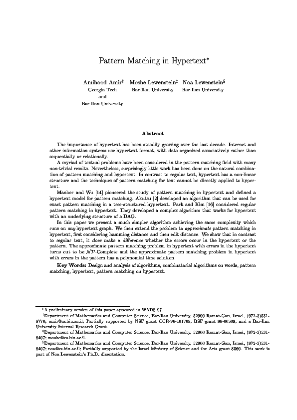 Pdf Pattern Matching In Hypertext