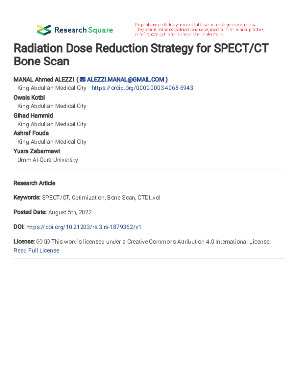 (PDF) Radiation Dose Reduction Strategy for SPECT/CT Bone Scan