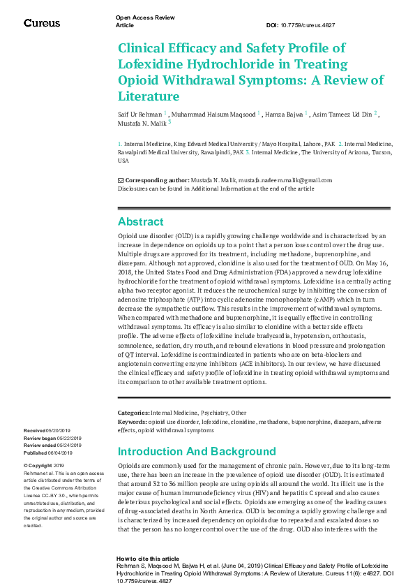 (PDF) Clinical Efficacy and Safety Profile of Lofexidine Hydrochloride ...