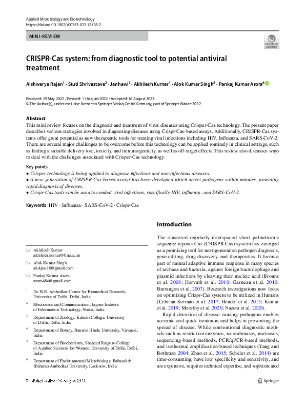 (PDF) CRISPR-Cas system: from diagnostic tool to potential antiviral treatment