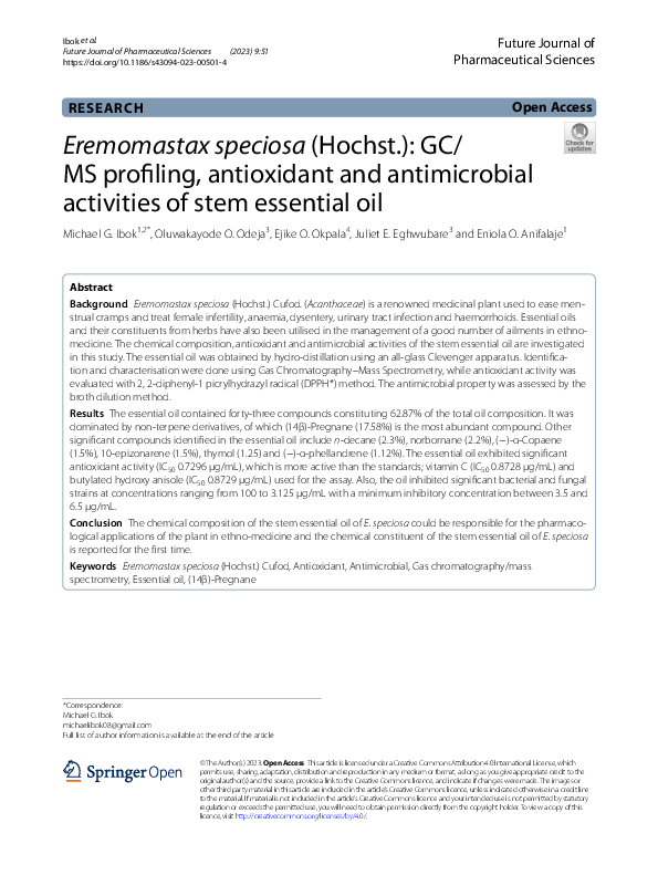 (PDF) Eremomastax speciosa (Hochst.): GC/MS profiling, antioxidant and antimicrobial activities ...